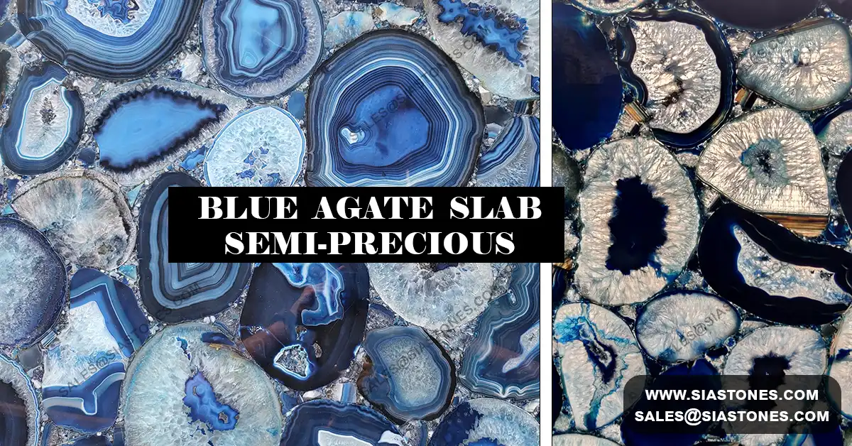 Blue Agate Slab - Countertop - Brazilian Blue - Tornado Spiral - Banded Blue Lace Agate