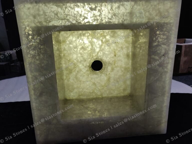 Crystal White Quartz Square Shape Wash Basin, Vessel & Sink