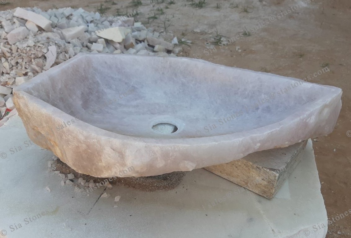Pink Quartz Rock Natural Shape Wash Basin & Sink | Best Price Sale