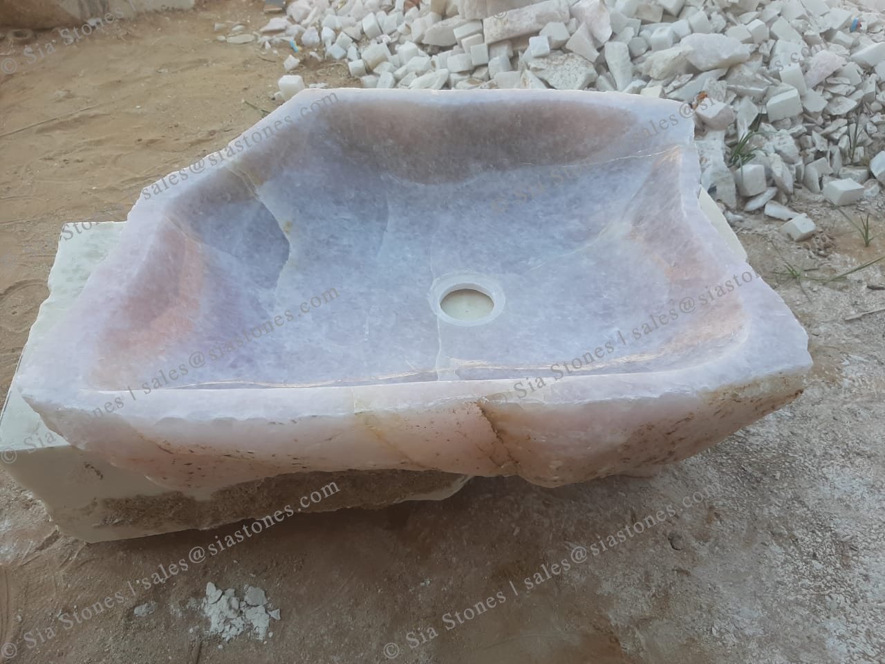 Pink Quartz Rock Natural Shape Wash Basin & Sink | Best Price Sale